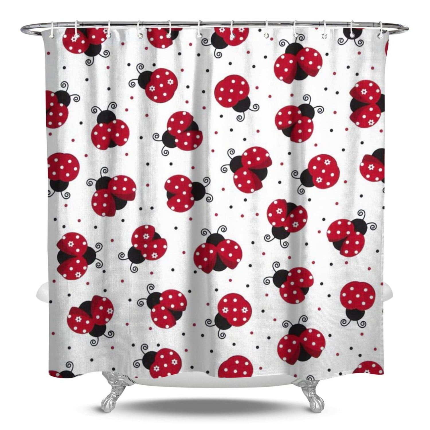 Cute Ladybug Shower Curtain, Red Garden Ladybug Print Waterproof Hotel ...