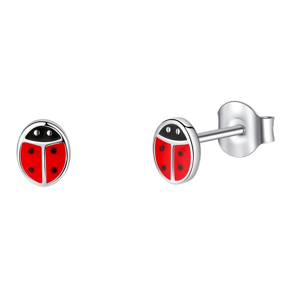 Cute Ladybug Tiny Stud Earrings Sterling Silver Cartilage Earring Post ...