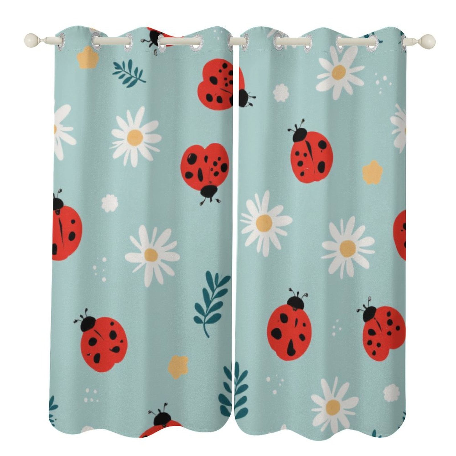 Cute Ladybugs And Daisies Pattern Luxury Window Curtains Blinds for ...