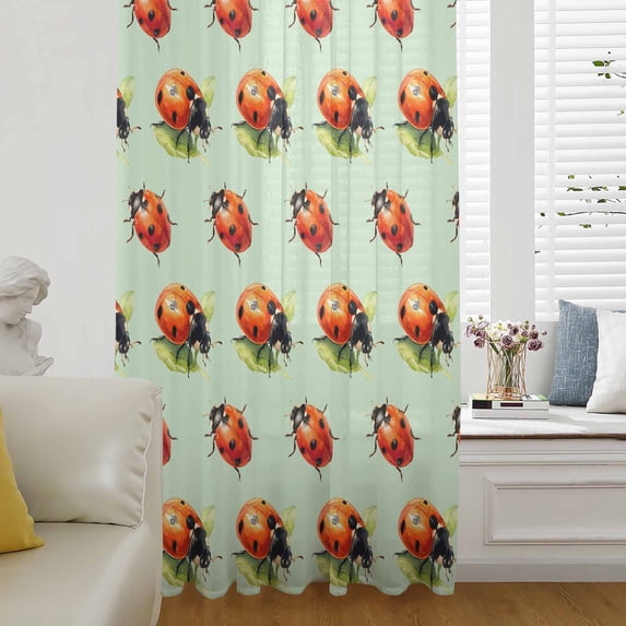 Cute Ladybugs Sheer Curtains 108 Inches Long for Living Room/Bedroom ...
