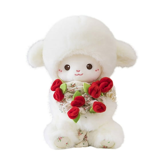 Cute Lamb with Rose Bouquet Plush Toy Kawaii Sheep Stuffed Soft Plushie ...