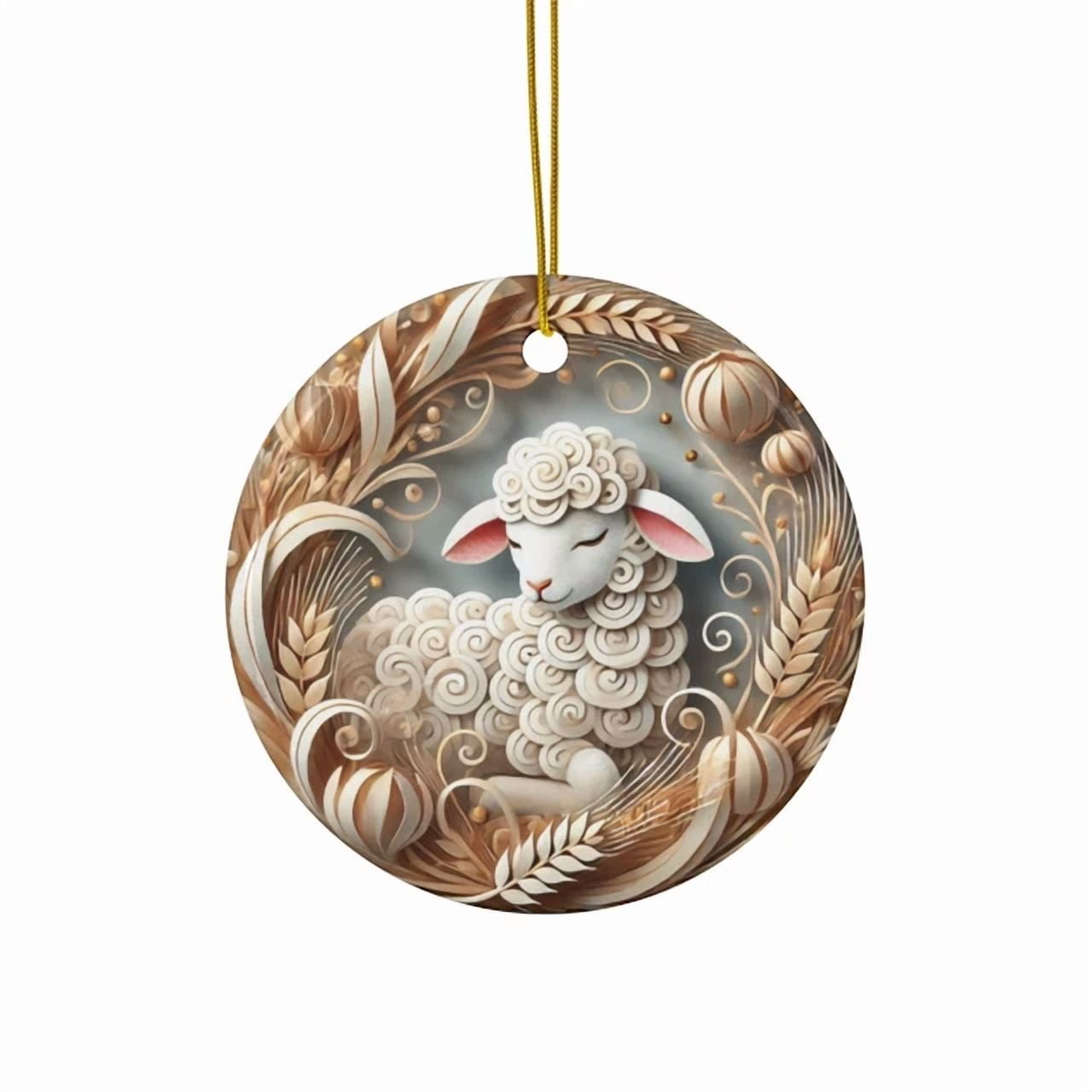 Cute Lamb With Wheat Design Ornament Printed On Ceramic 2D FLAT Ceramic ...