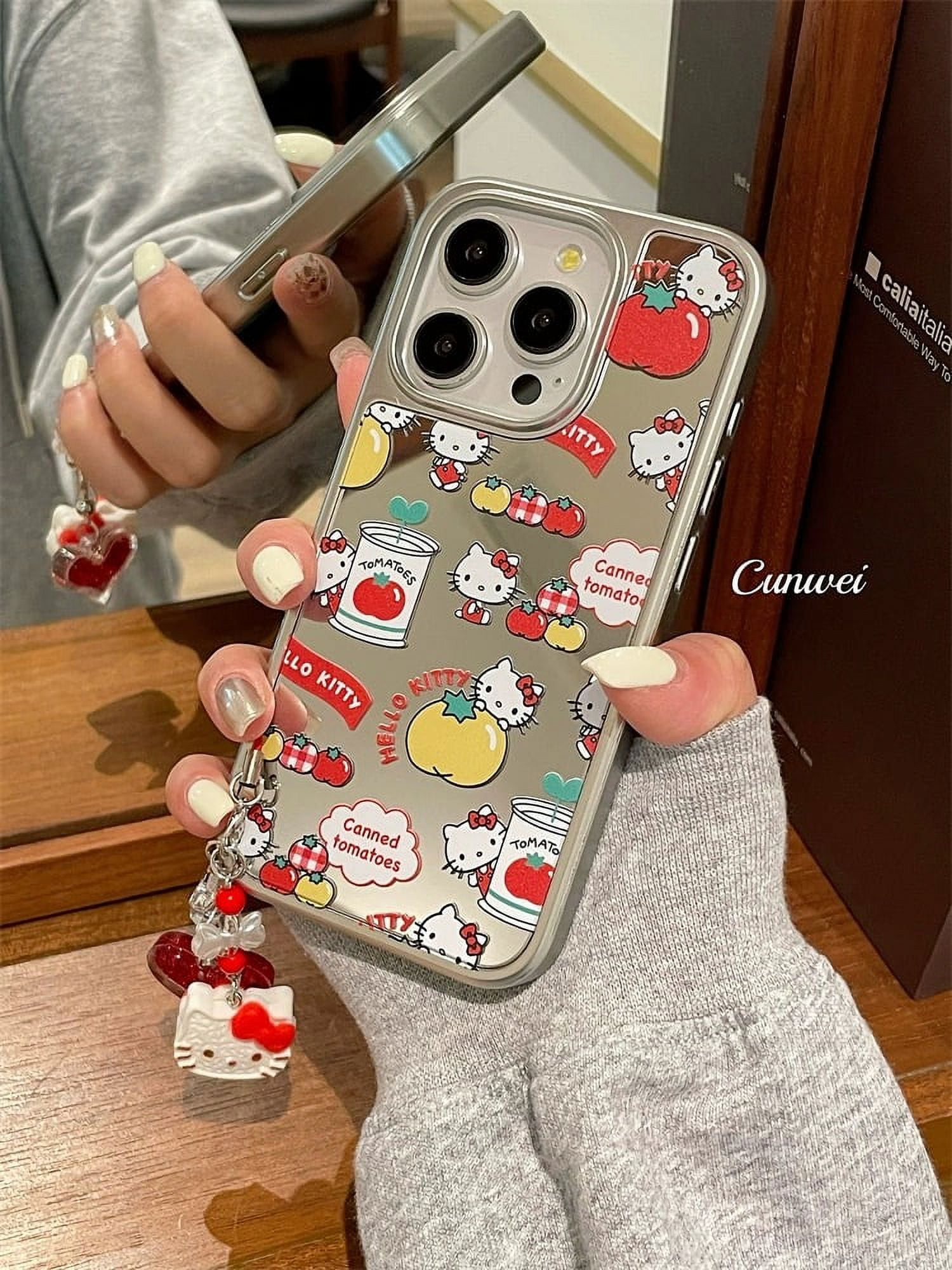 Cute Lattice Tomato jar Hello Kitty Cat Mirror Sanrio Phone Case For ...