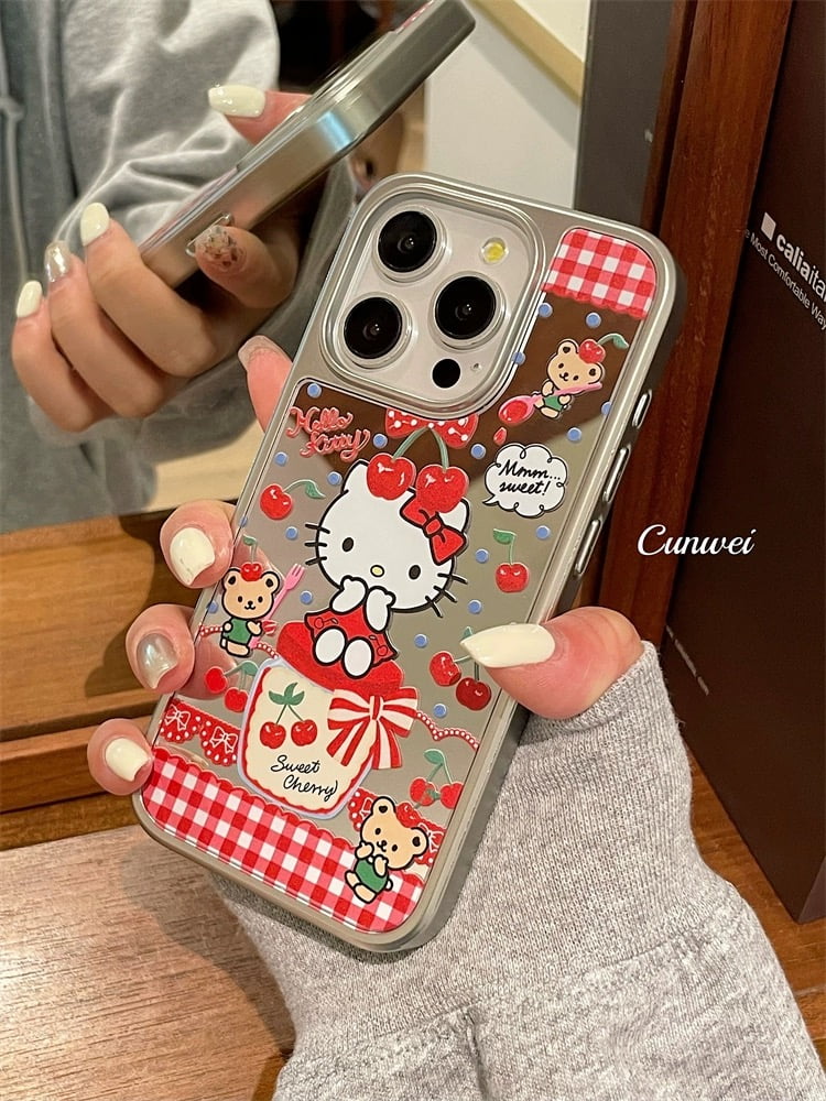 Cute Lattice Tomato jar Hello Kitty Cat Mirror Sanrio Phone Case For ...
