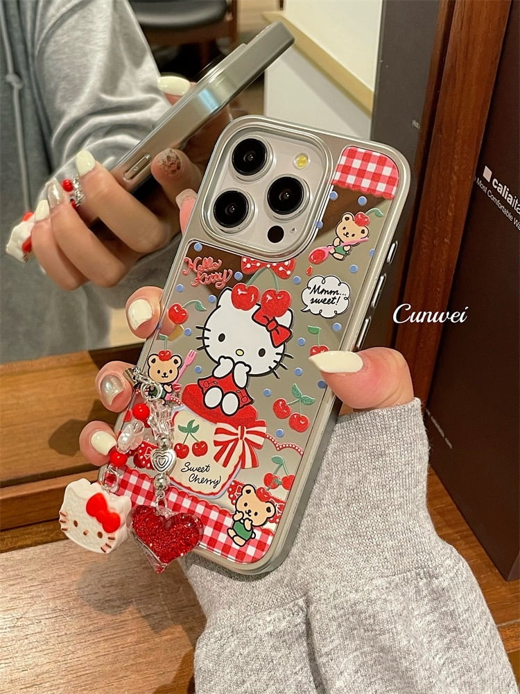 Cute Lattice Tomato jar Hello Kitty Cat Mirror Sanrio Phone Case For ...