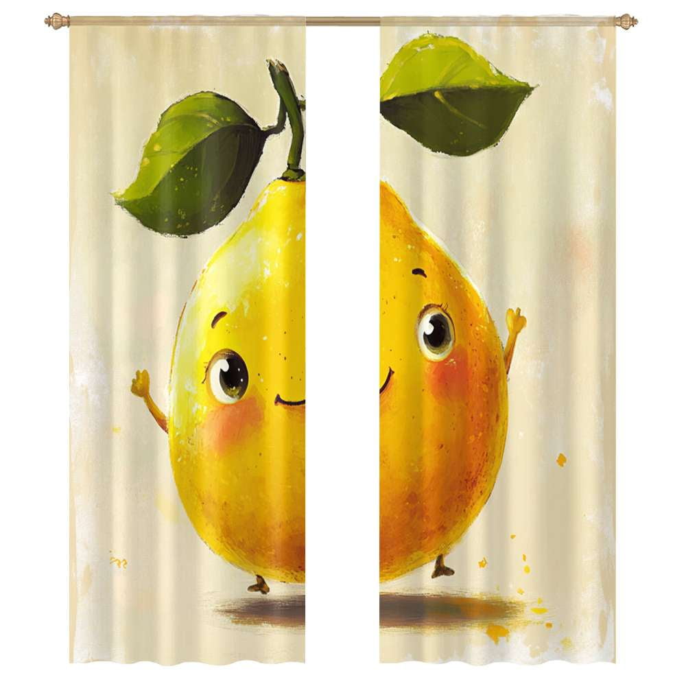 Cute Lemon Character Tulle Curtains For Living Room Chiffon Sheer Voile ...