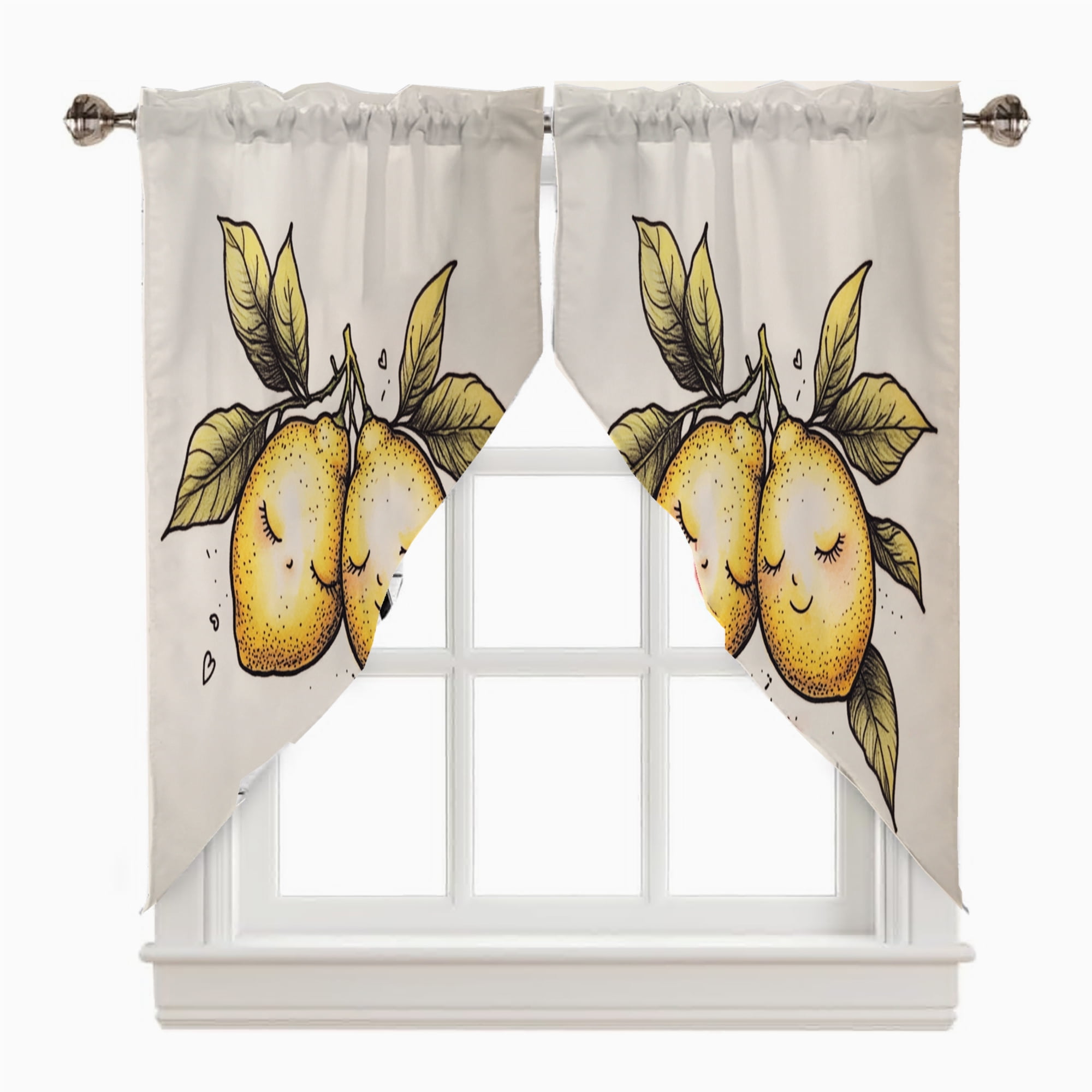 Cute Lemon Couple Illustration Curtains Swag Valance Rod Pocket Kitchen ...