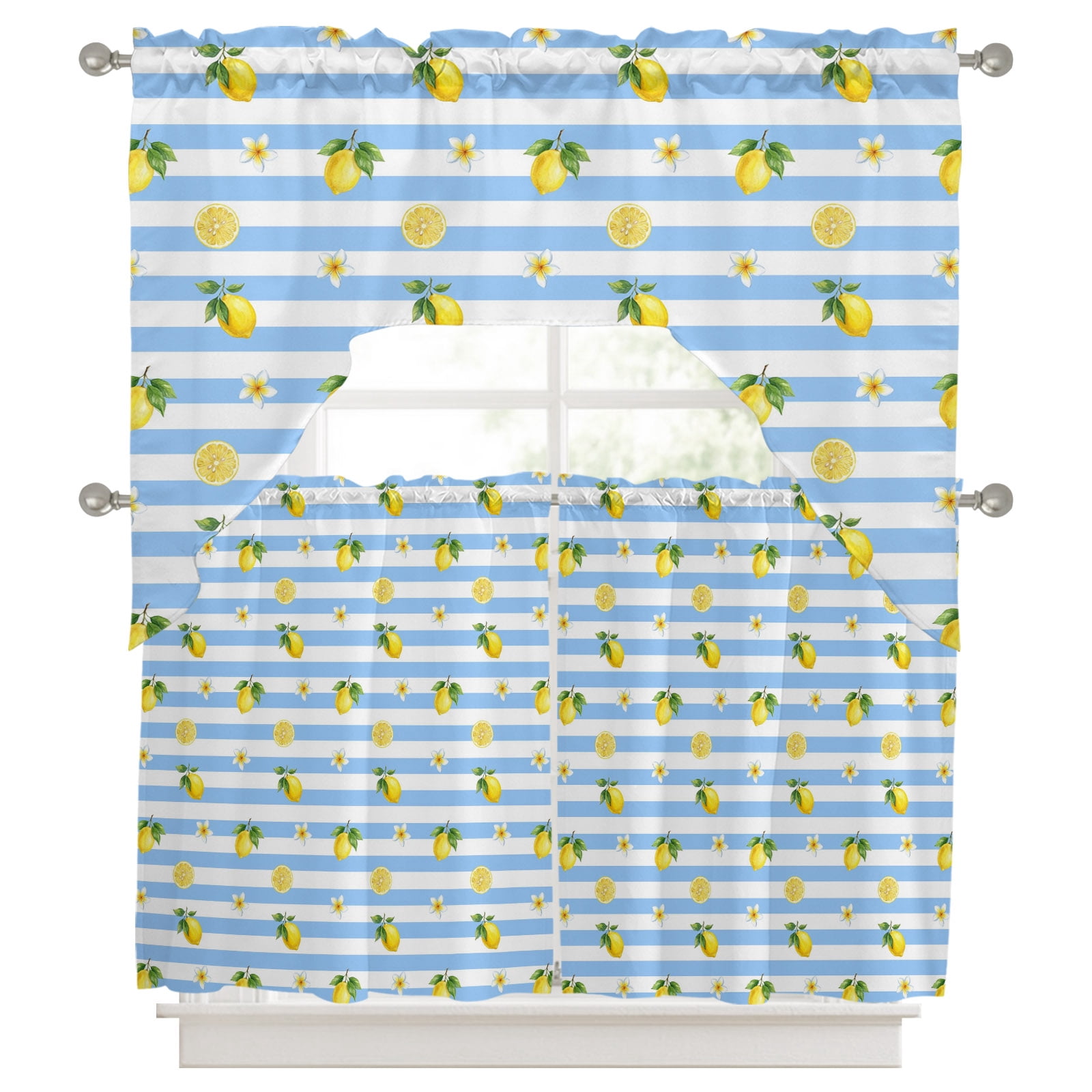 Cute Lemon Floral Kitchen Curtains Swag Valance and Tier Curtains Set ...