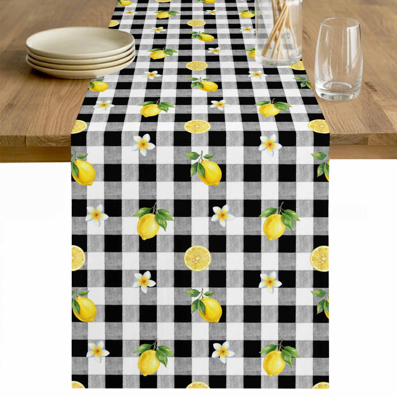 Cute Lemon Floral Table Runner - 70 Inch Long Farmhouse Black White ...