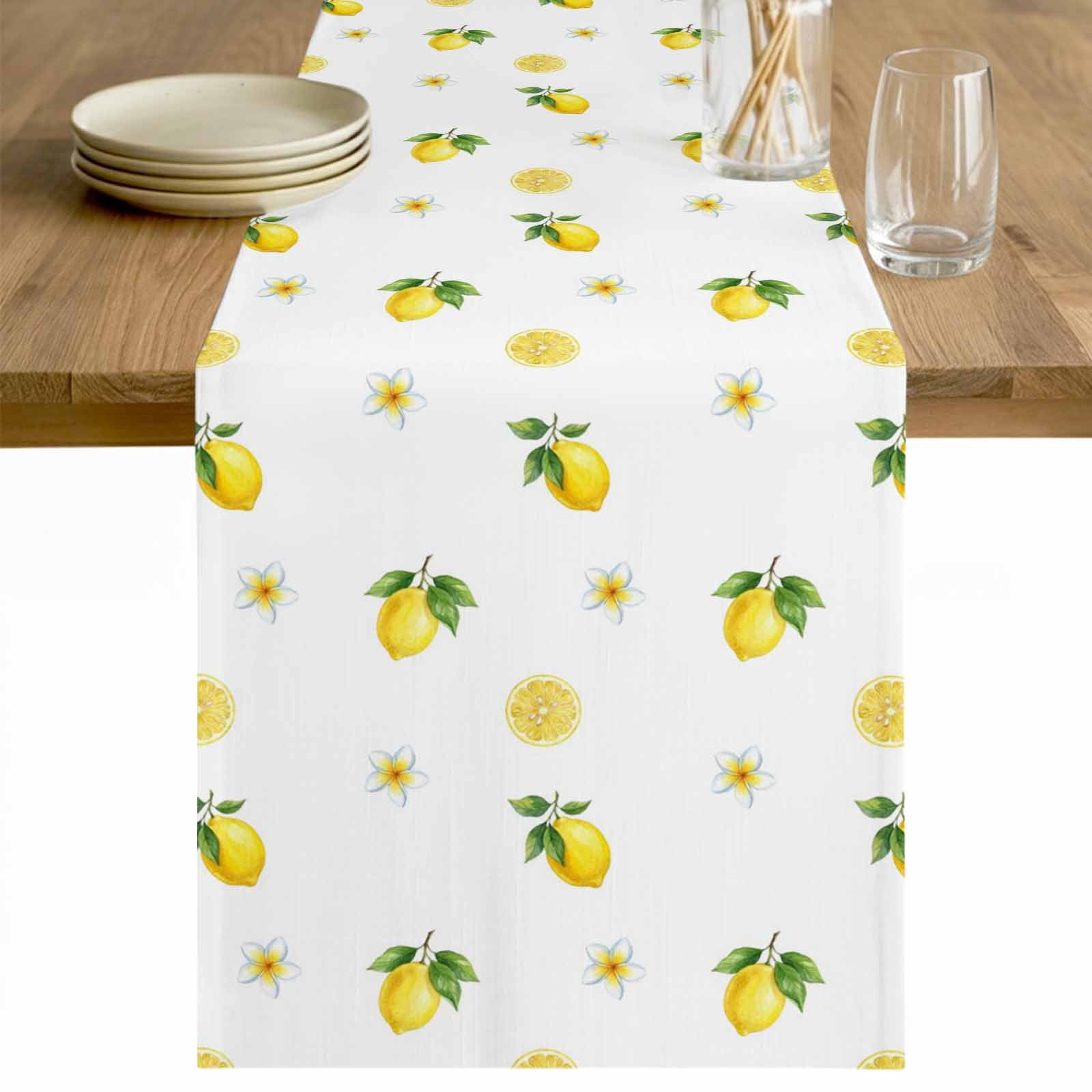 Cute Lemon Floral Table Runner - 72 Inch Long Farmhouse Summer Fruits ...