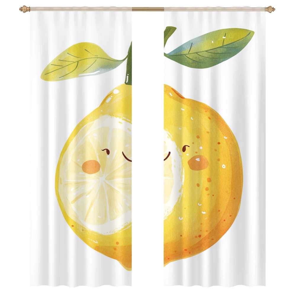 Cute Lemon Fruit Illustration Sheer Voile Curtain Window Tulle Curtains ...
