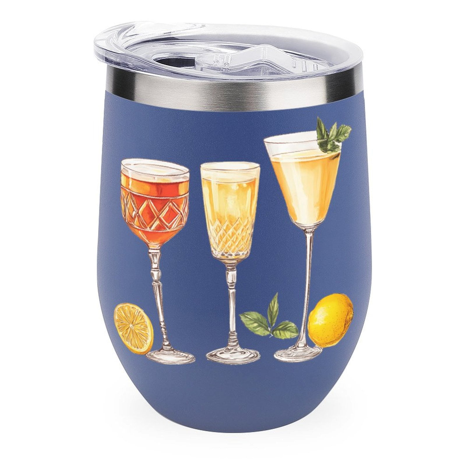 Cute Lemon Martini Cocktail 12oz Wine Tumbler with lid Stainless Steel ...
