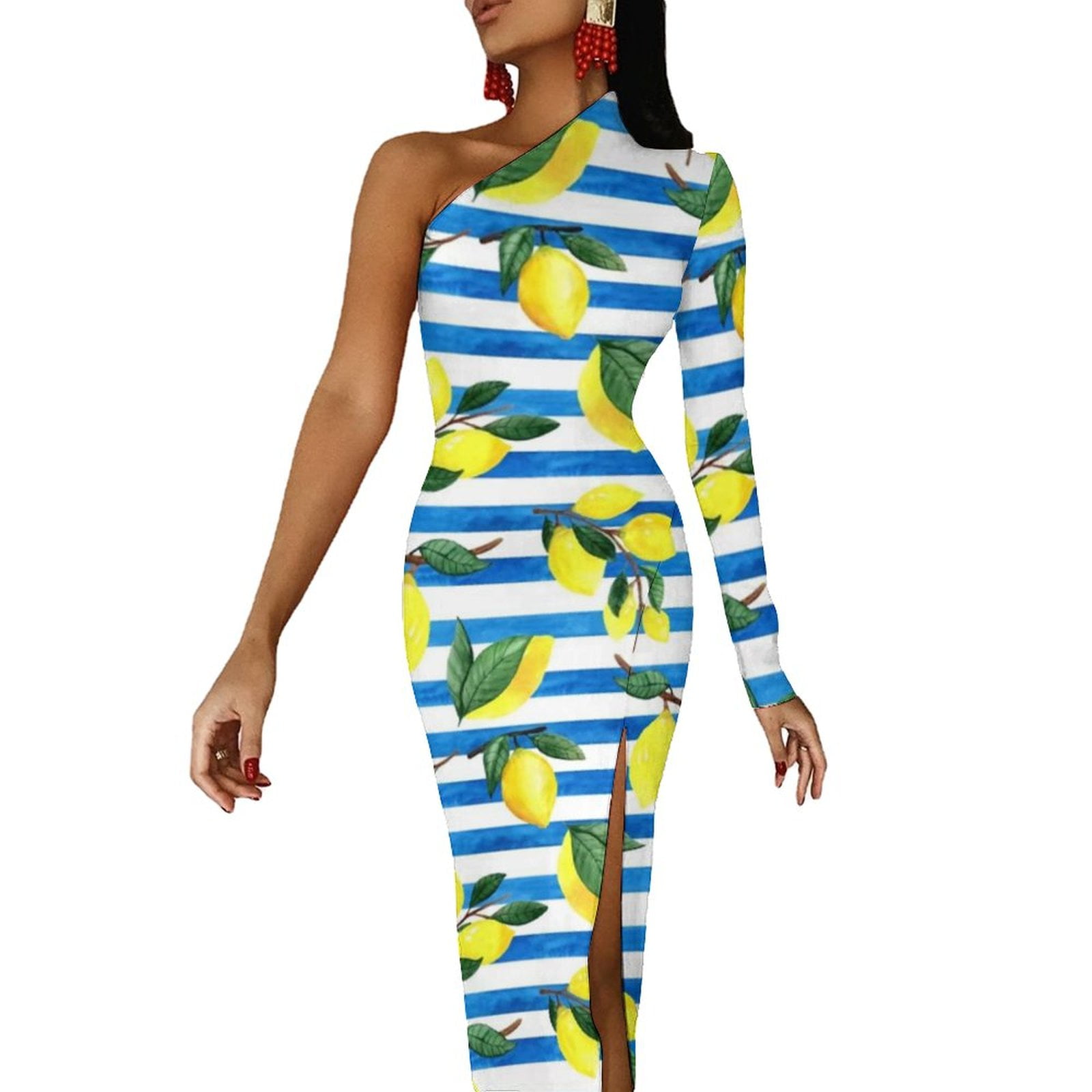 Cute Lemon Maxi Dress Long Sleeve Funny Food Citrus Fruit Elegant ...