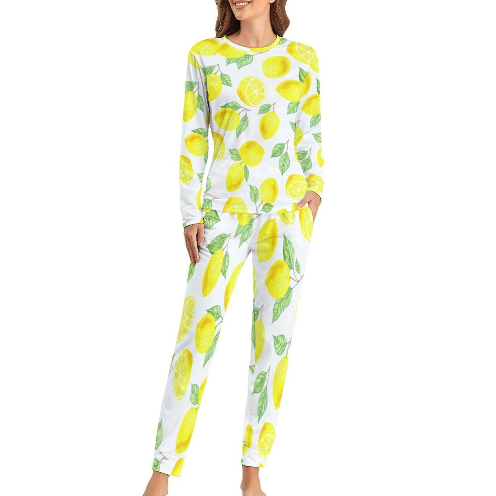 Cute Lemon Pajamas Woman 2 Piece Vintage Pajamas Set Long-Sleeve ...
