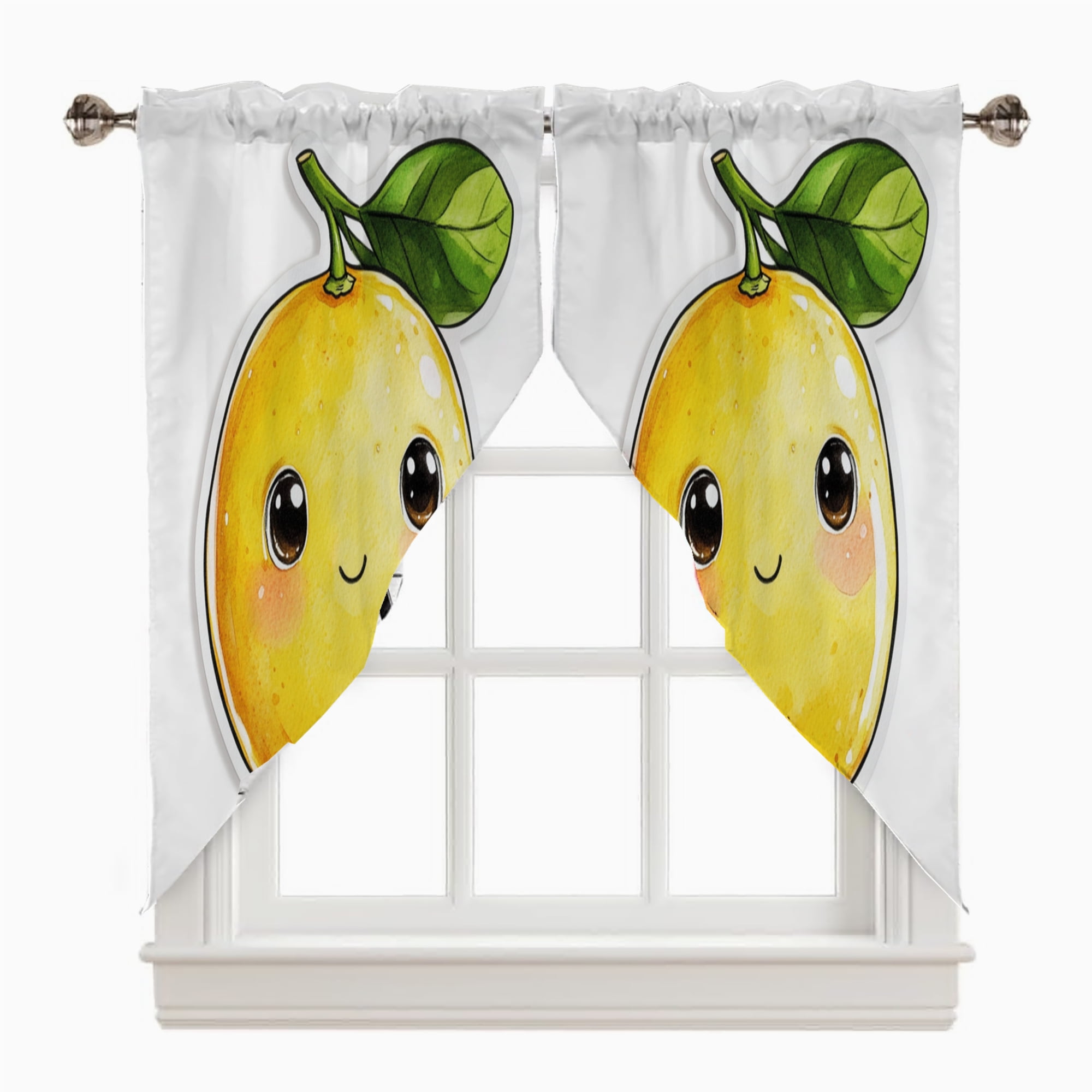 Cute Lemon Sticker Curtains Swag Valance Rod Pocket Kitchen Curtains ...
