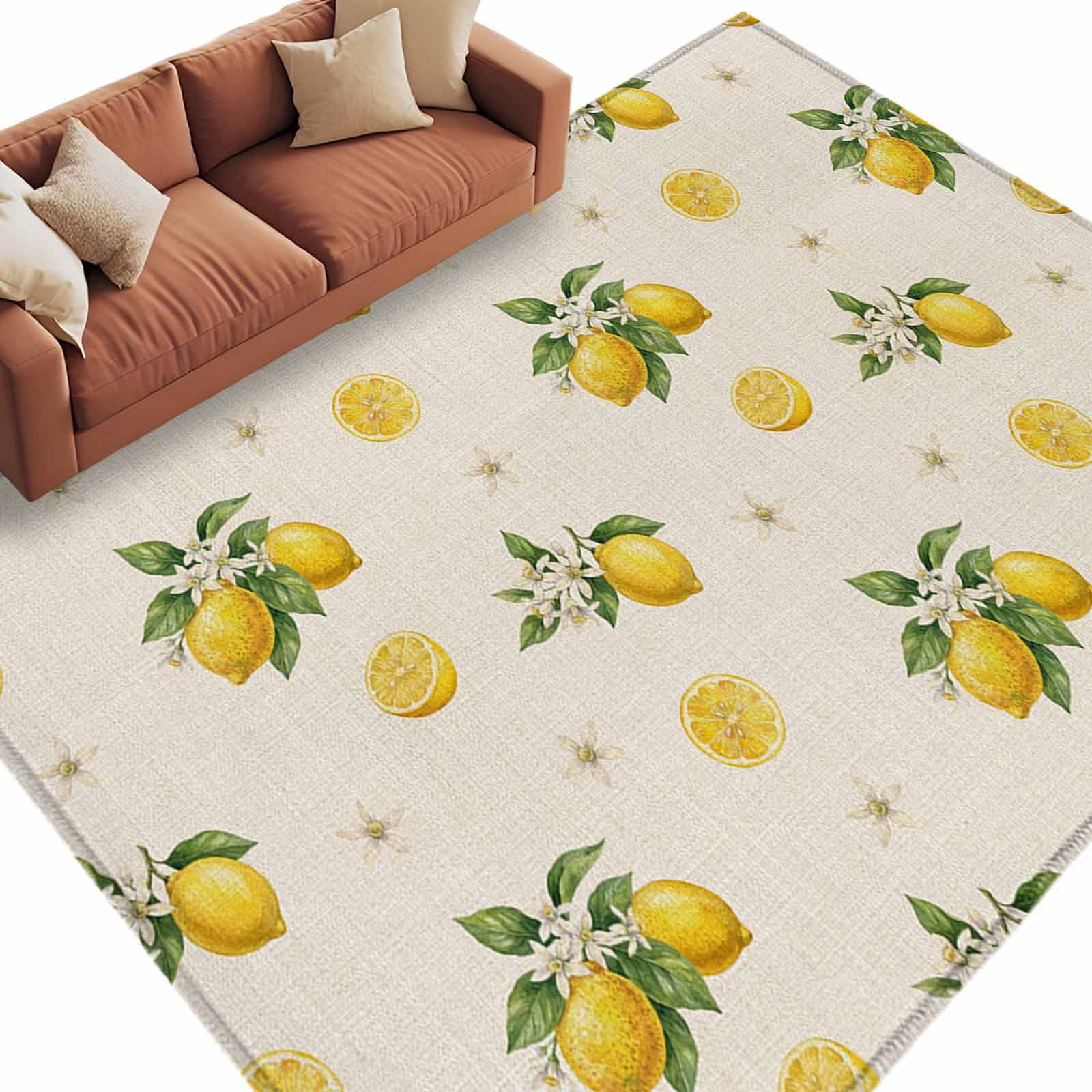 Cute Lemon Summer Area Rug 5x8 Washable Rug Non Slip Farmhouse Floral ...