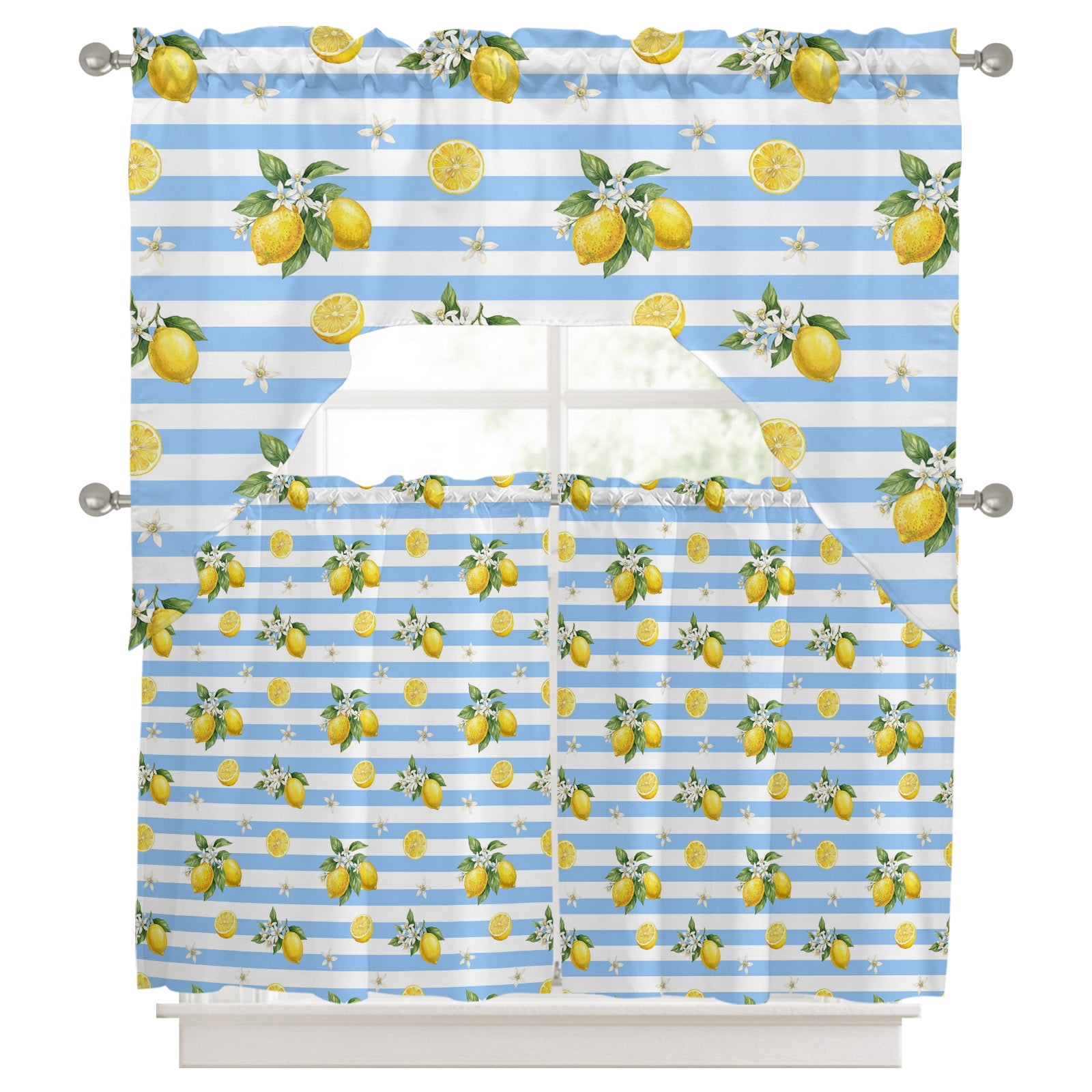 Cute Lemon Summer Kitchen Curtains Swag Valance and Tier Curtains Set ...