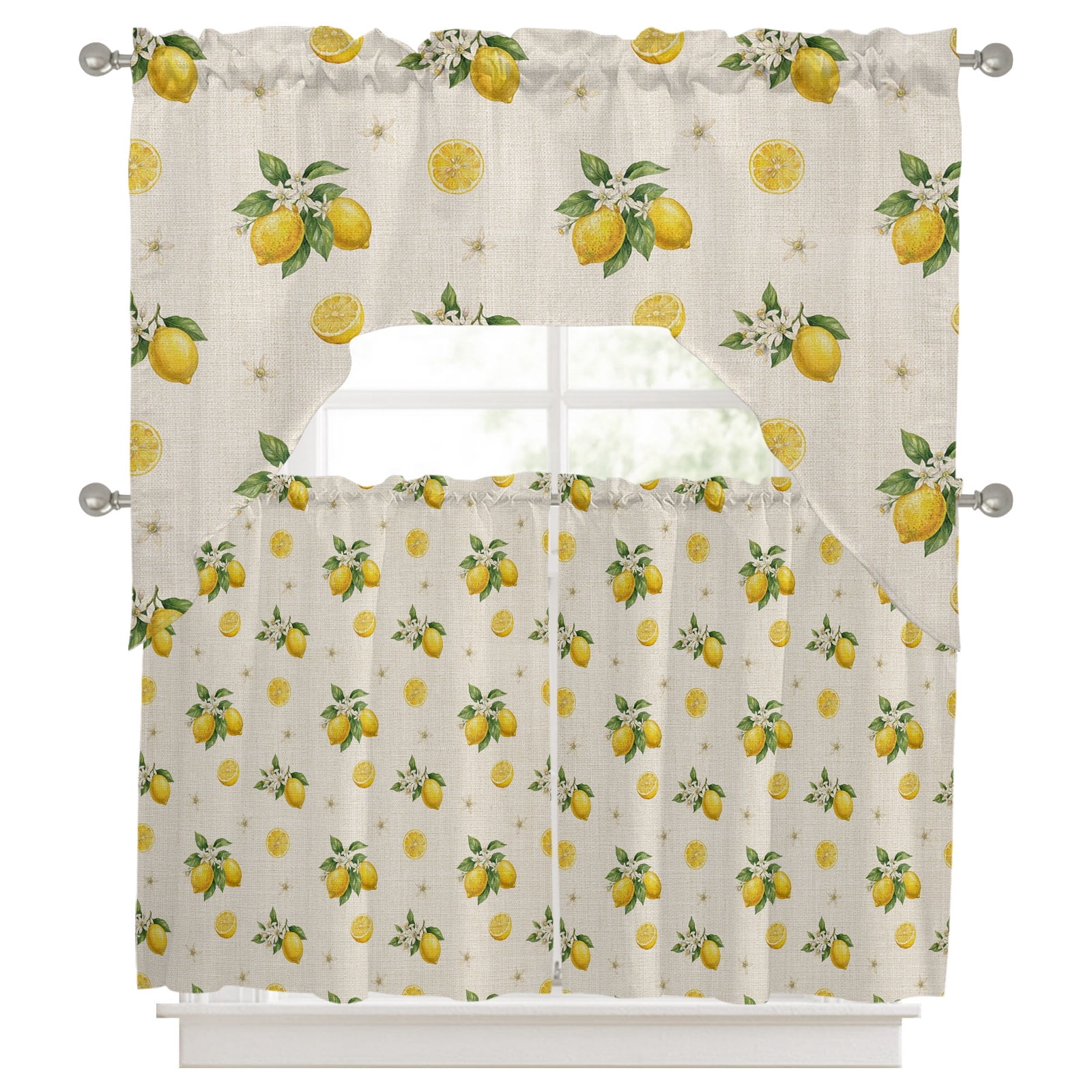 Cute Lemon Summer Kitchen Curtains Swag Valance and Tier Curtains Set ...