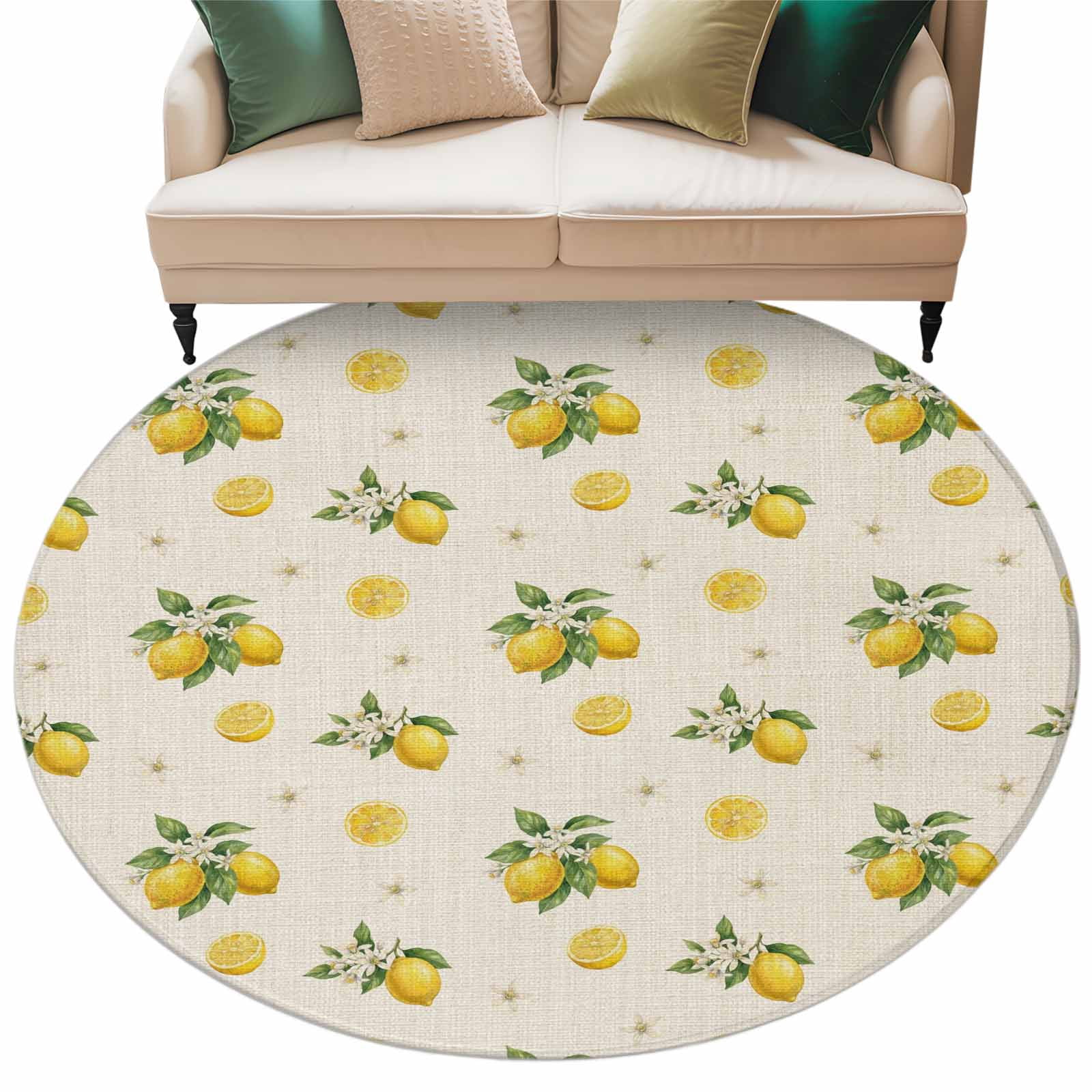 Cute Lemon Summer Round Rug 6ft Washable Circle Kitchen Rugs Non Slip ...