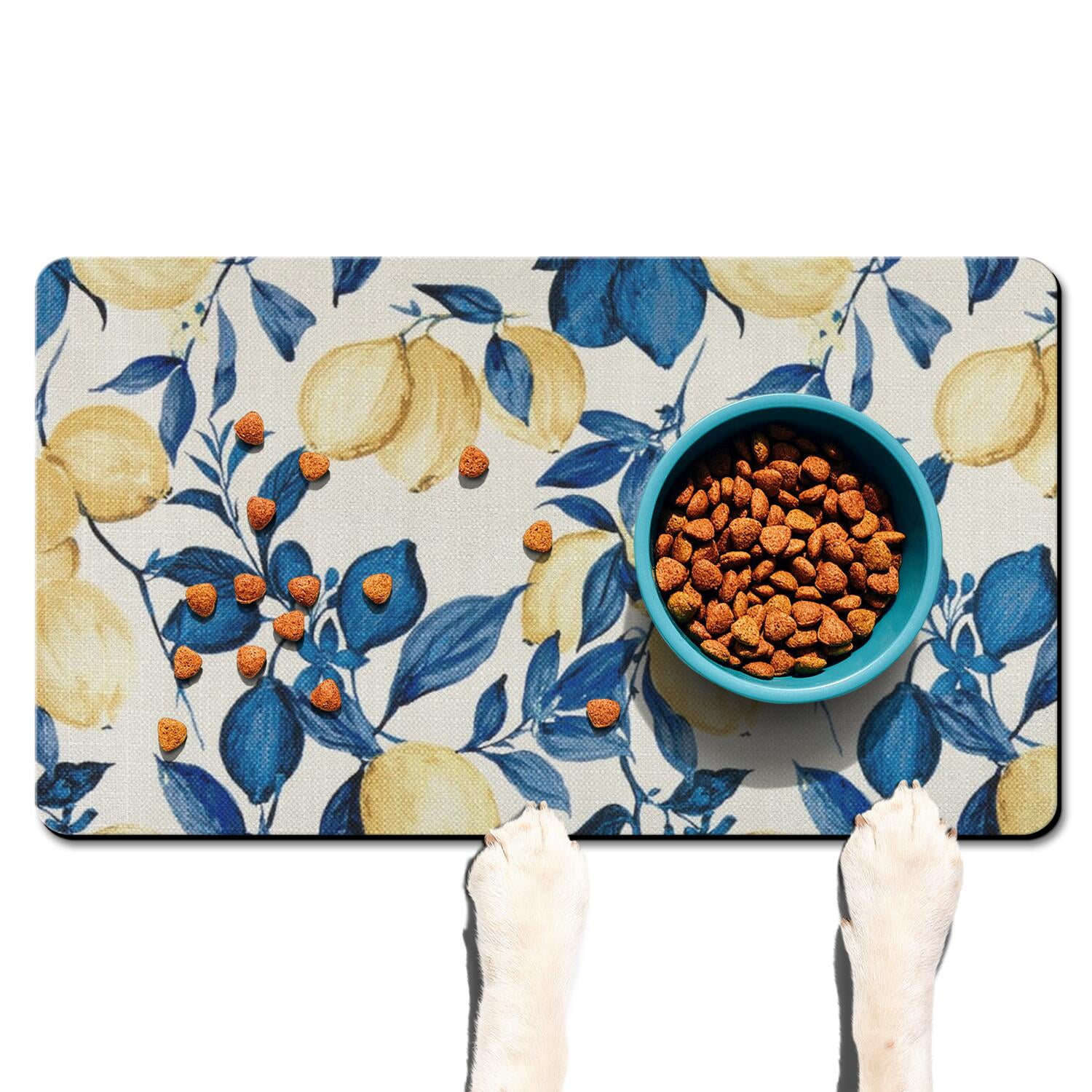 Cute Lemon Yellow Dog Feeding Mat - Non-Slip Absorbent Pet Food Mat ...