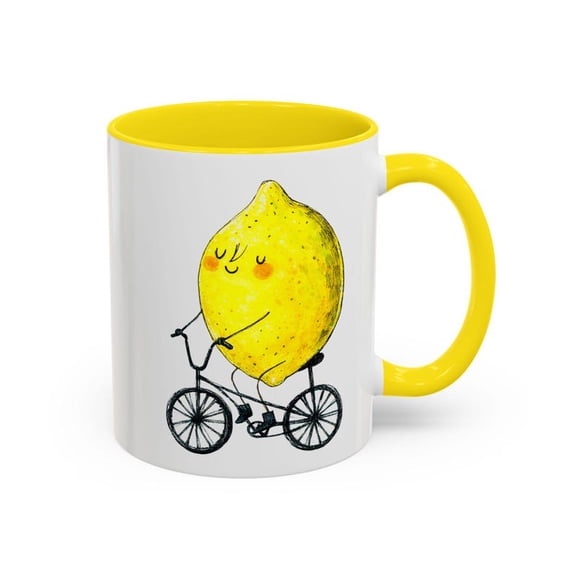 Cute Lemon on Bicycle Mug WhimsiC1Al H1andDrawn Citrus CycliS1offee Cup ...