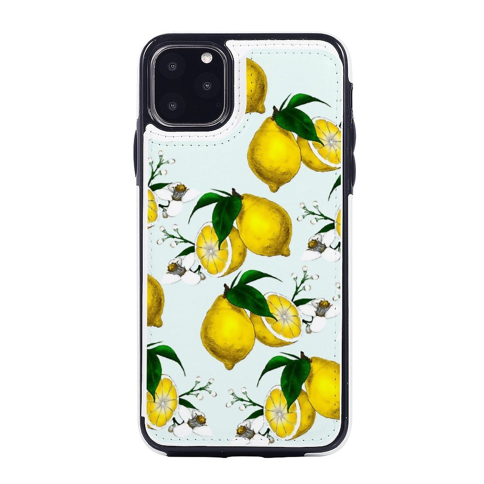 Cute Lemon on Blue Background Leather Wallet Case for iPhone 16 15 14 ...