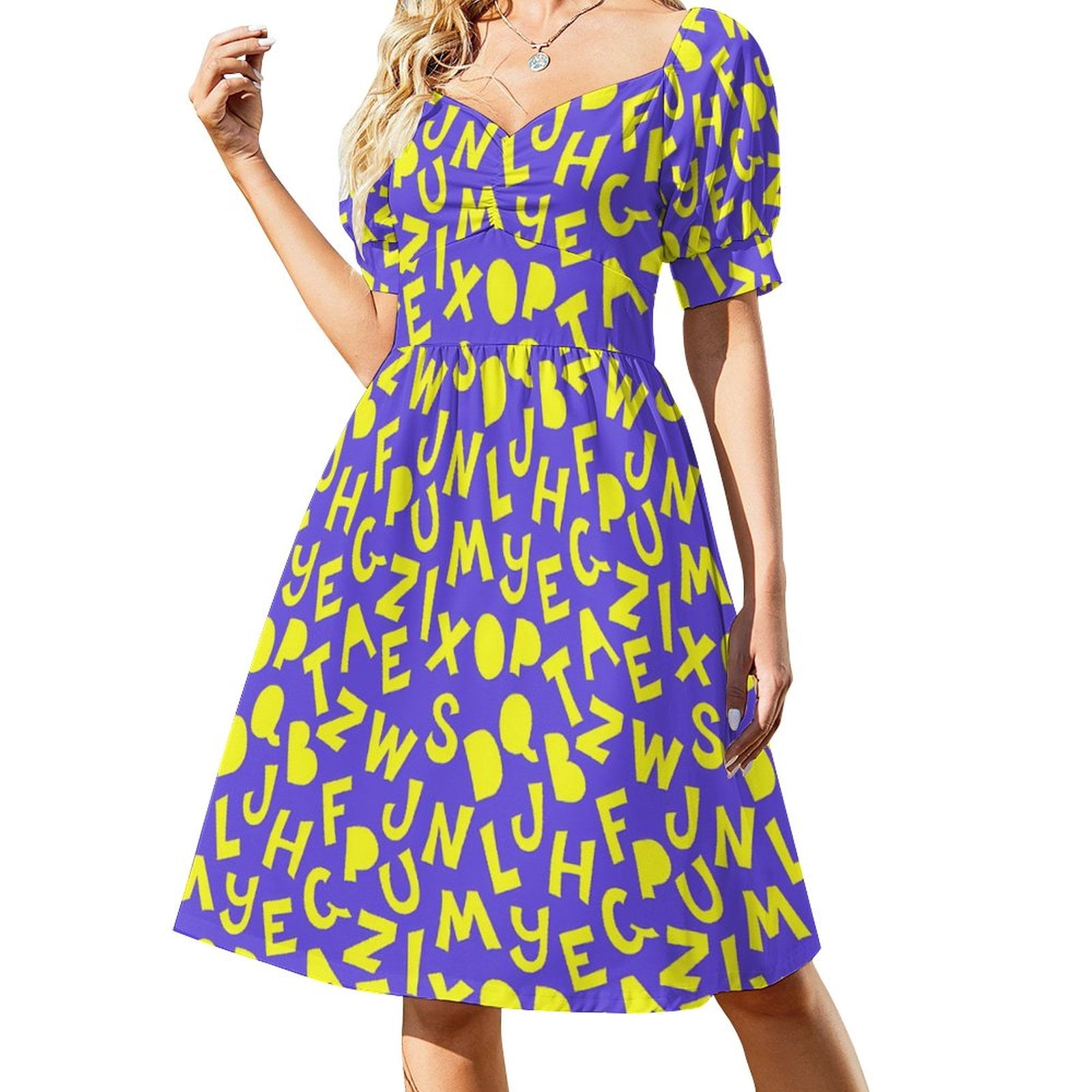 Cute Lette Print Dress Colorful Alphabet Elegant Dresses Woman Short ...
