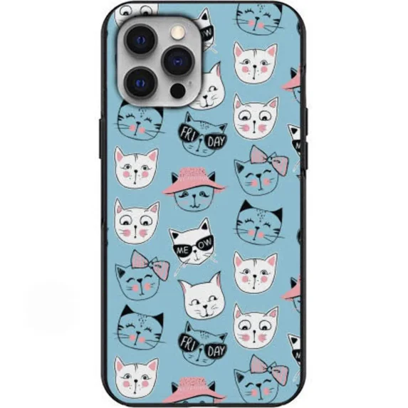 Cute Light Blue Doodle Cats "Friday Meow" Phone Case with iPhone 17 to ...