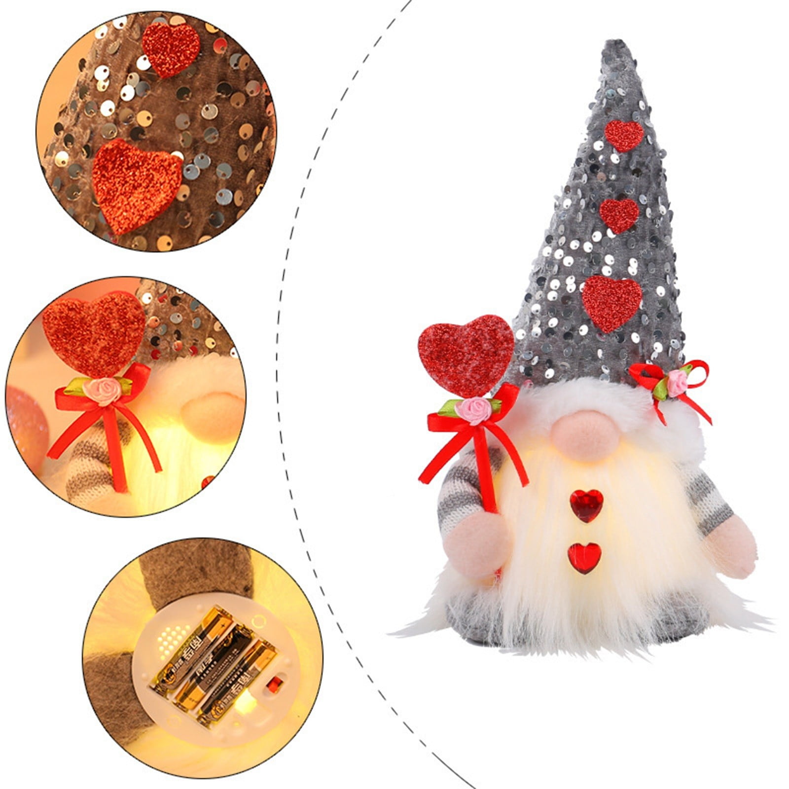 Cute Light Up Gnomes Plush Valentines Day Decorations Valentine Gnomes ...