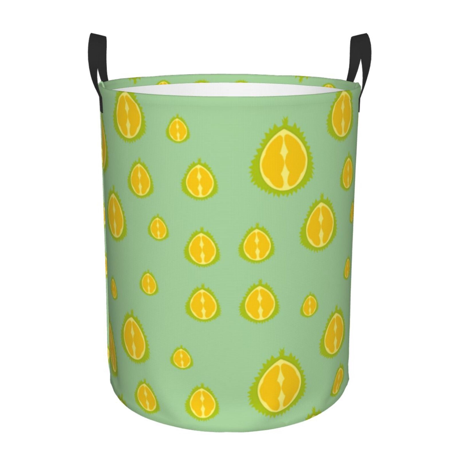 Cute Light Green Durian Round Laundry Basket, Laundry Hamper with ...