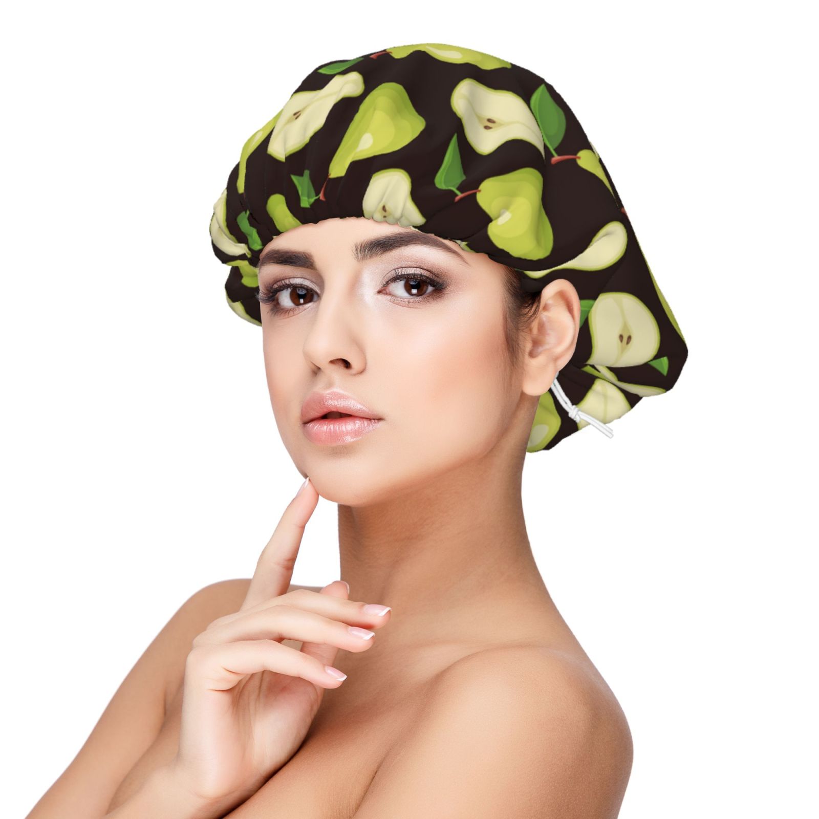 Cute Lime Green Pear Black Silk Bonnet for Sleeping Women Men ...