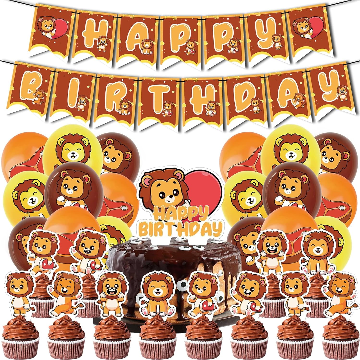 Cute Lion Birthday Party Supplies Lion Party Decorations Include HAPPY ...