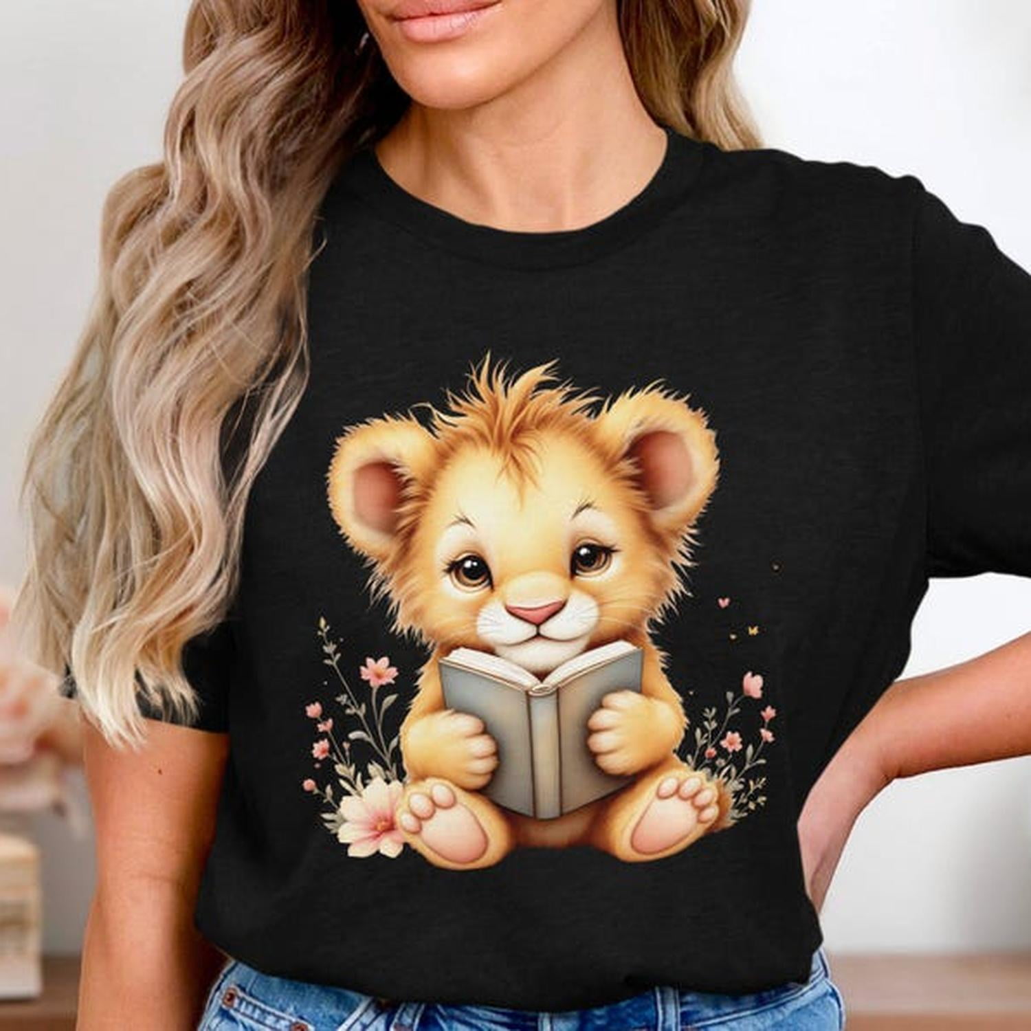 Cute Lion Cub Reading B1Ook T-S1Hirt, Adorable Babion Reader T1EE ...