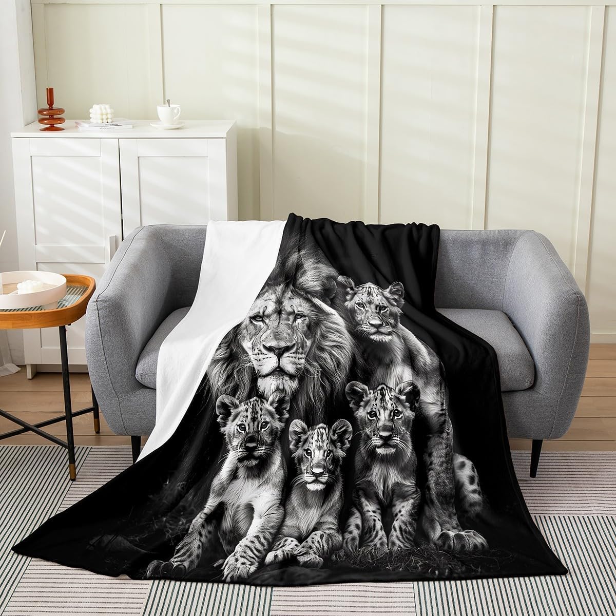 Cute Lion Cubs Fleece Throw Blanket All Season Wild Lion Tropical Bed ...