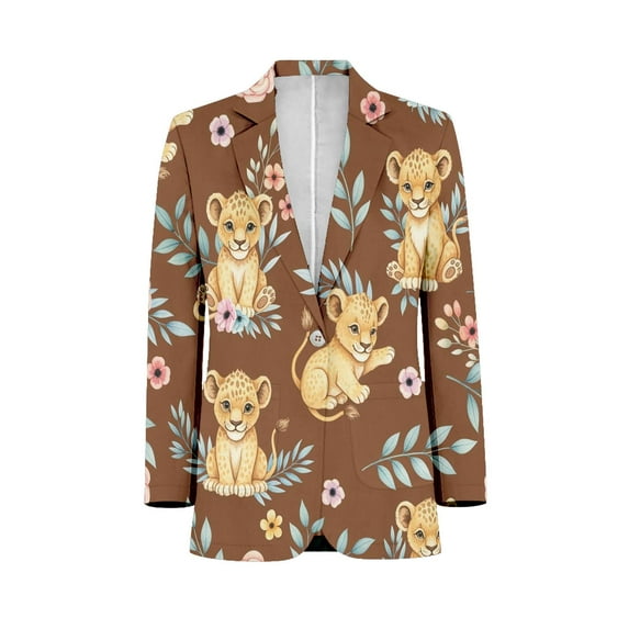 Cute Lion Cubs Floral Print Men Blazers Slim Clothing Summer Jacket Man ...