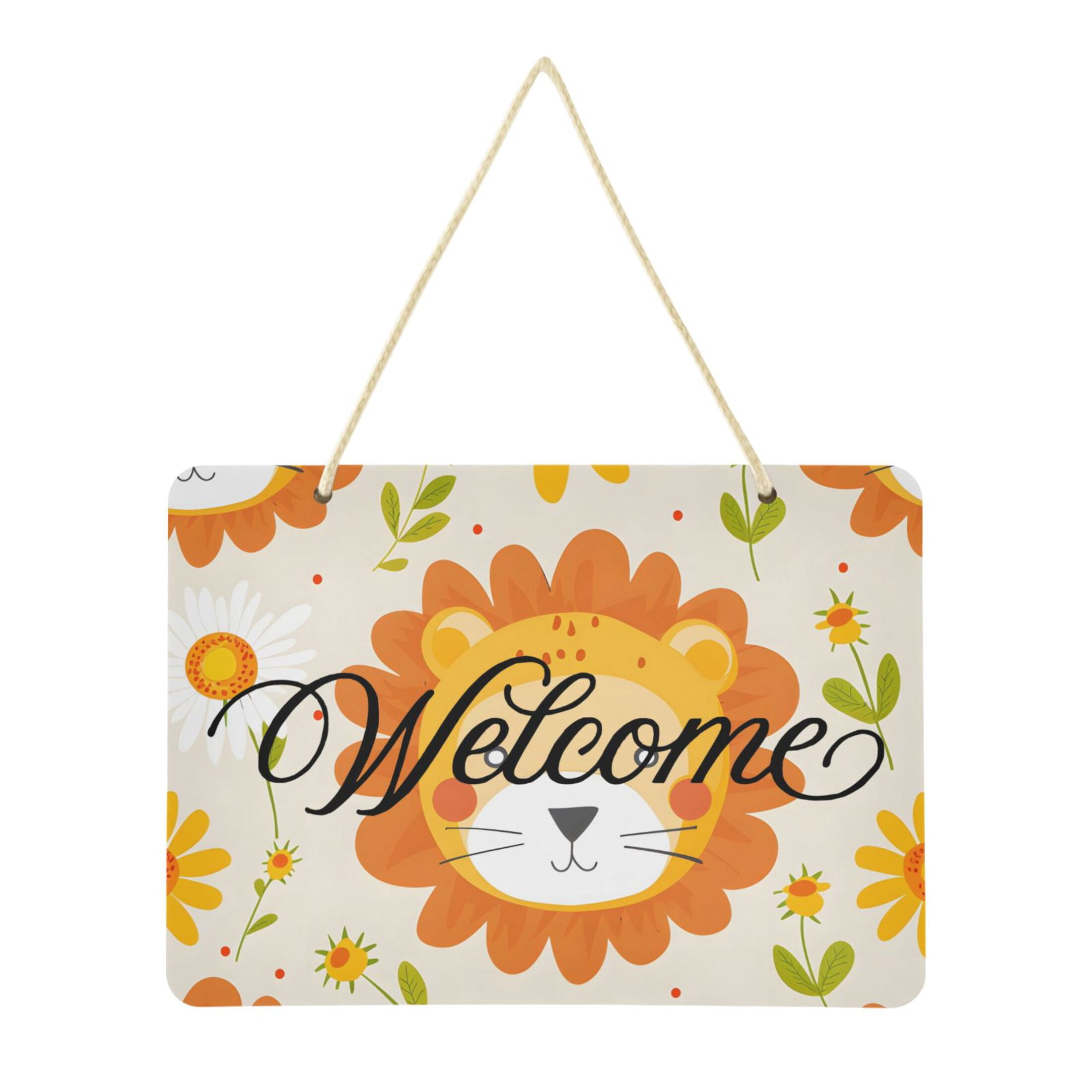 Cute Lion Face and Flower Welcome Sign Front Door PVC 14x10 inch Hanger ...