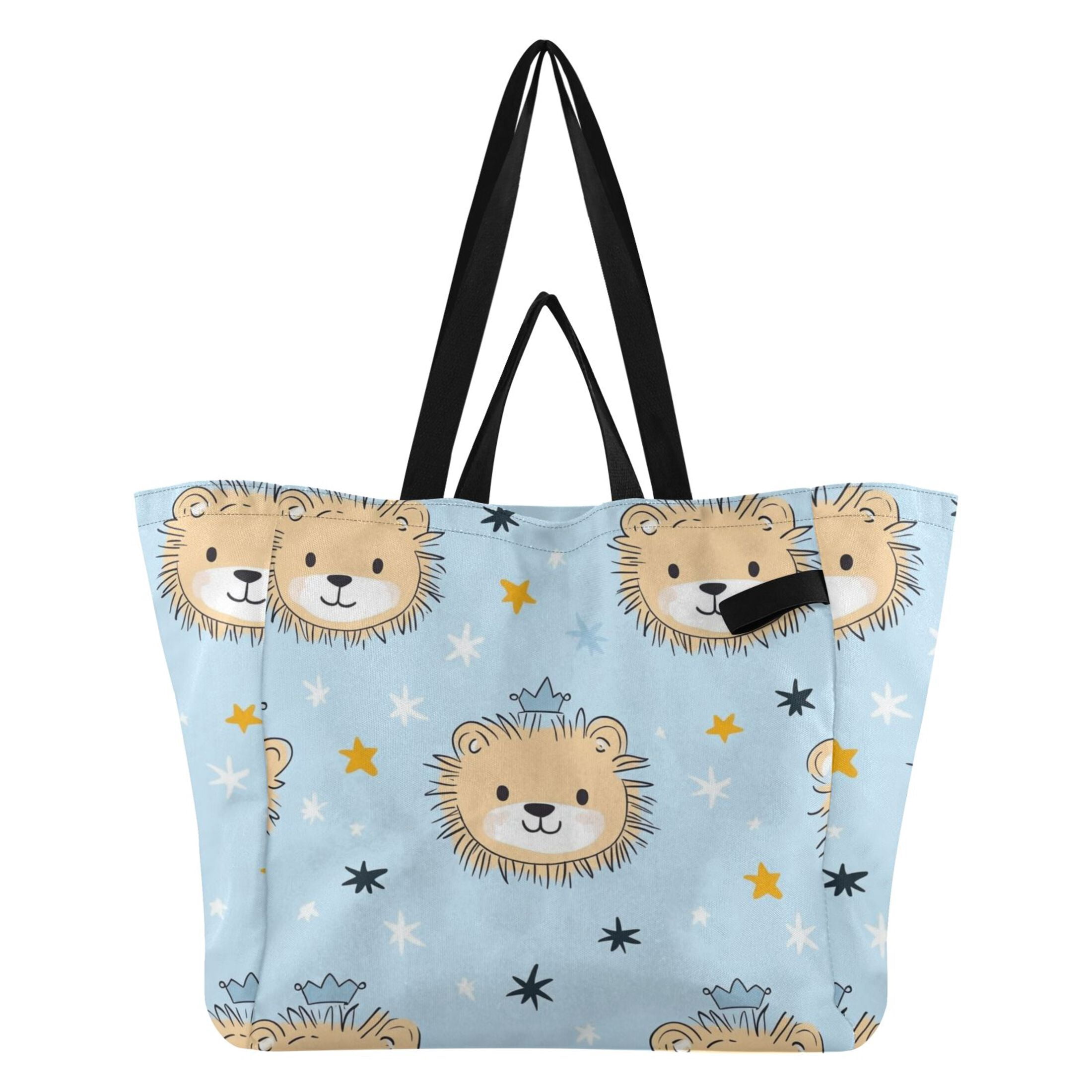Cute Lion Faces with Crowns Stars Foldable Canvas Tote Bags Reusable ...