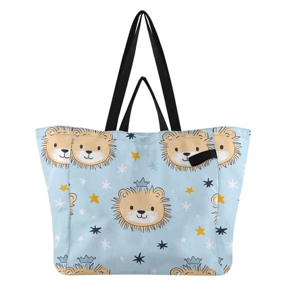 Cute Lion Faces with Crowns Stars Foldable Canvas Tote Bags Reusable ...