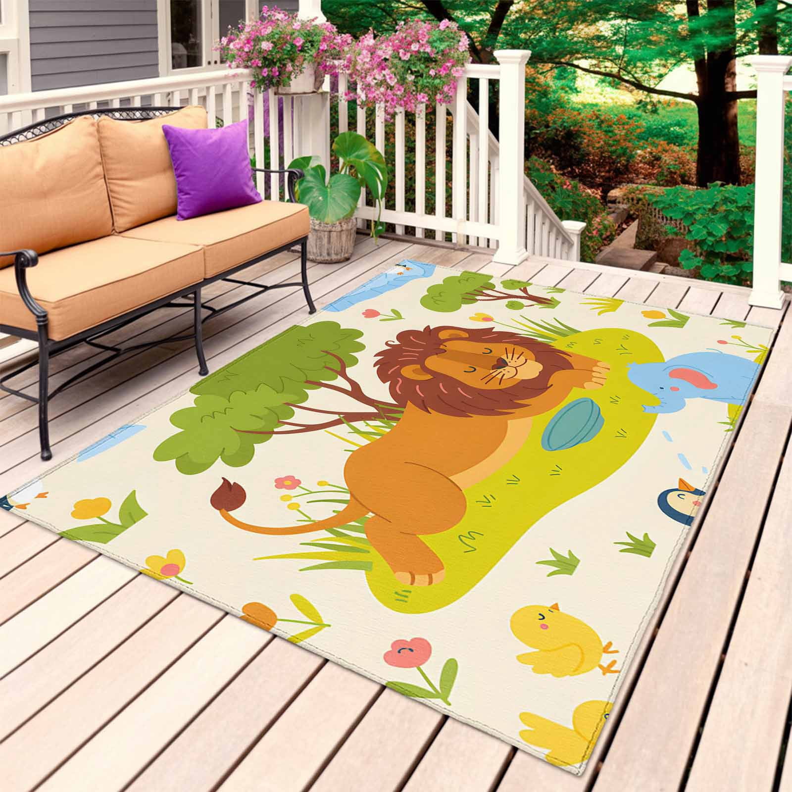 Cute Lion Outdoor Rug 3x5 Ft, Non Slip Washable Area Rug, Funny Animal ...