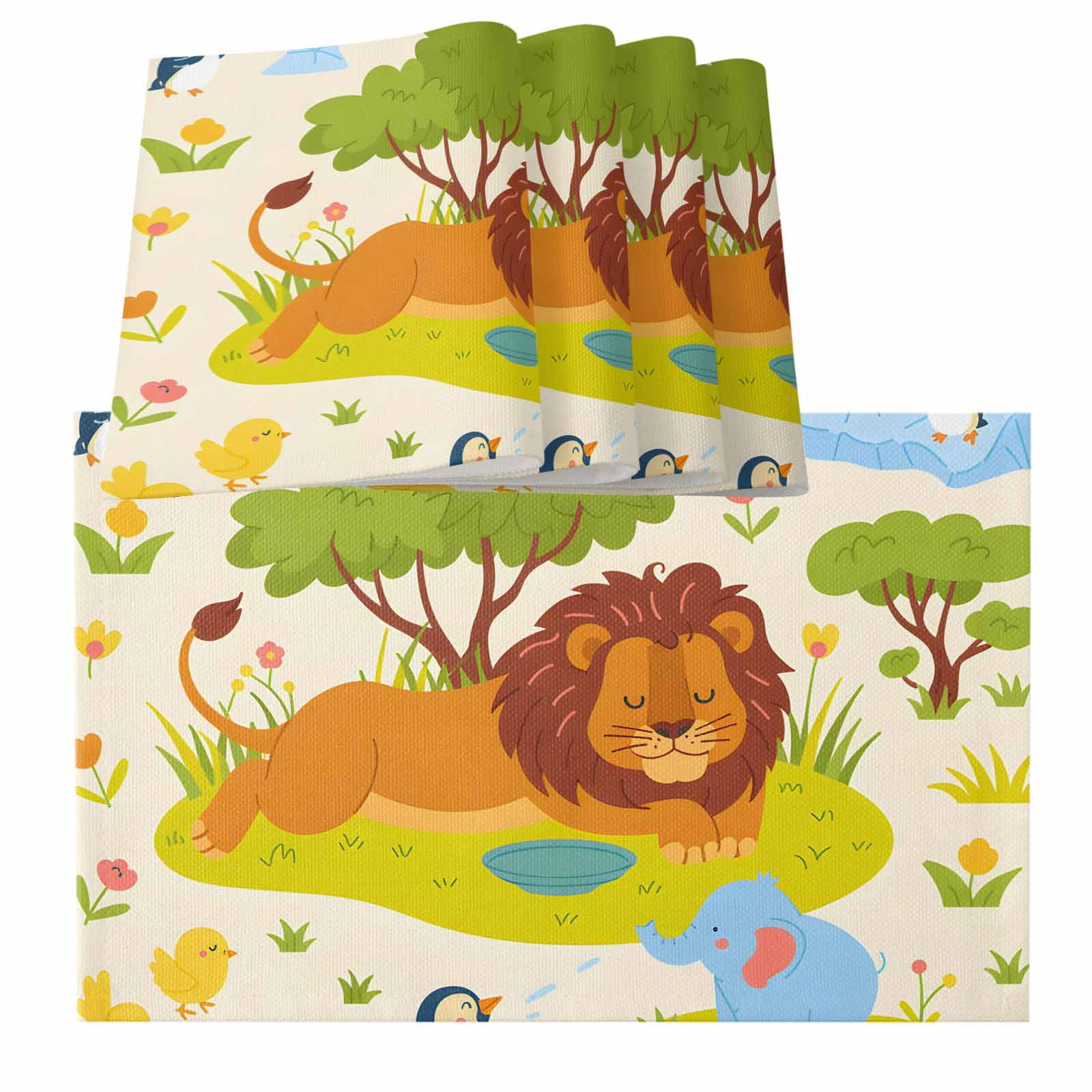 Cute Lion Placemats for Dinning Table Set of 6, Funny Animal Cartoon ...