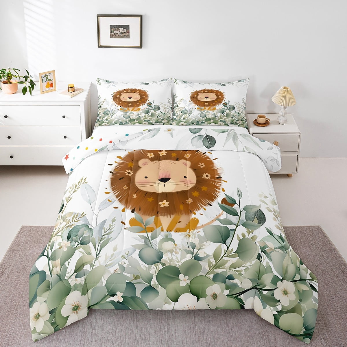 Cute Lion Twin Size Comforter Set for Kids Child Green Eucalyptus ...