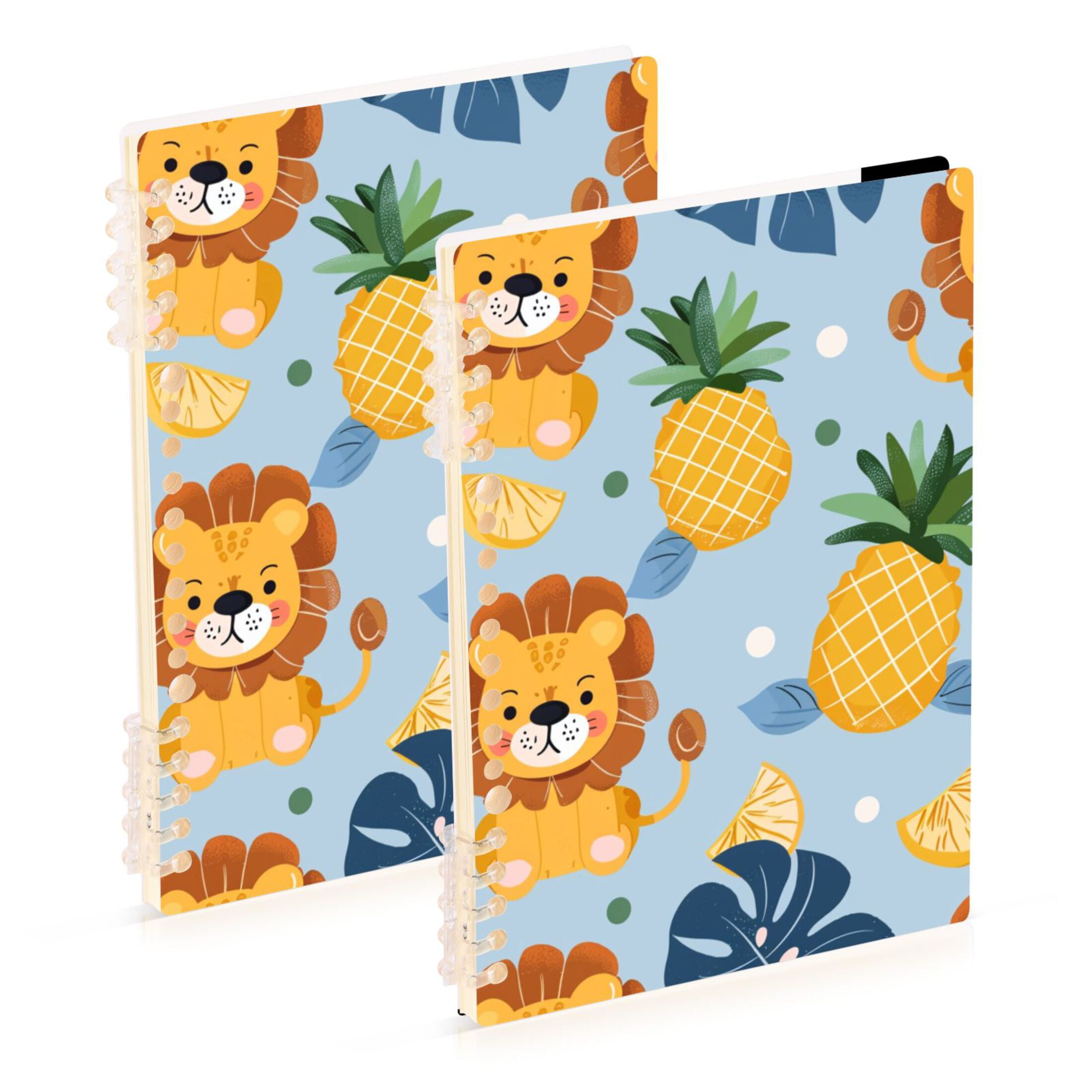 Cute Lions Pineapples Ring Binder Notebook Journey Note Diary College Ruled Spiral Notebook ...