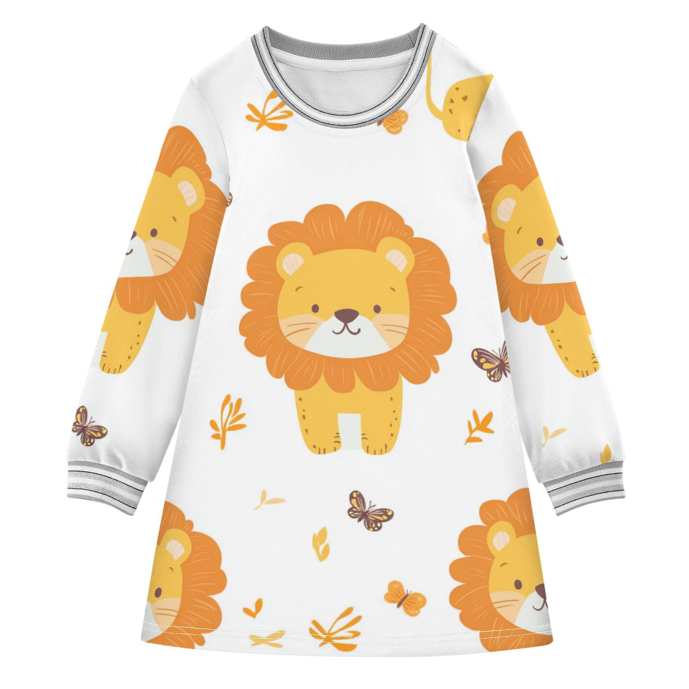 Cute Lions and Butterflies Long-sleeved Dress A-line Dress for 2-8 ...