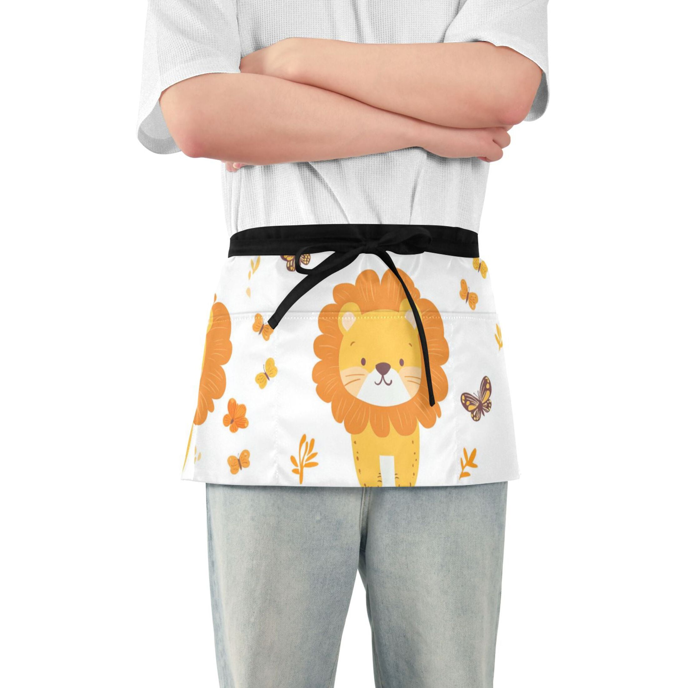 Cute Lions and Butterflies Short Server Apron with 3 Pockets for Unisex ...