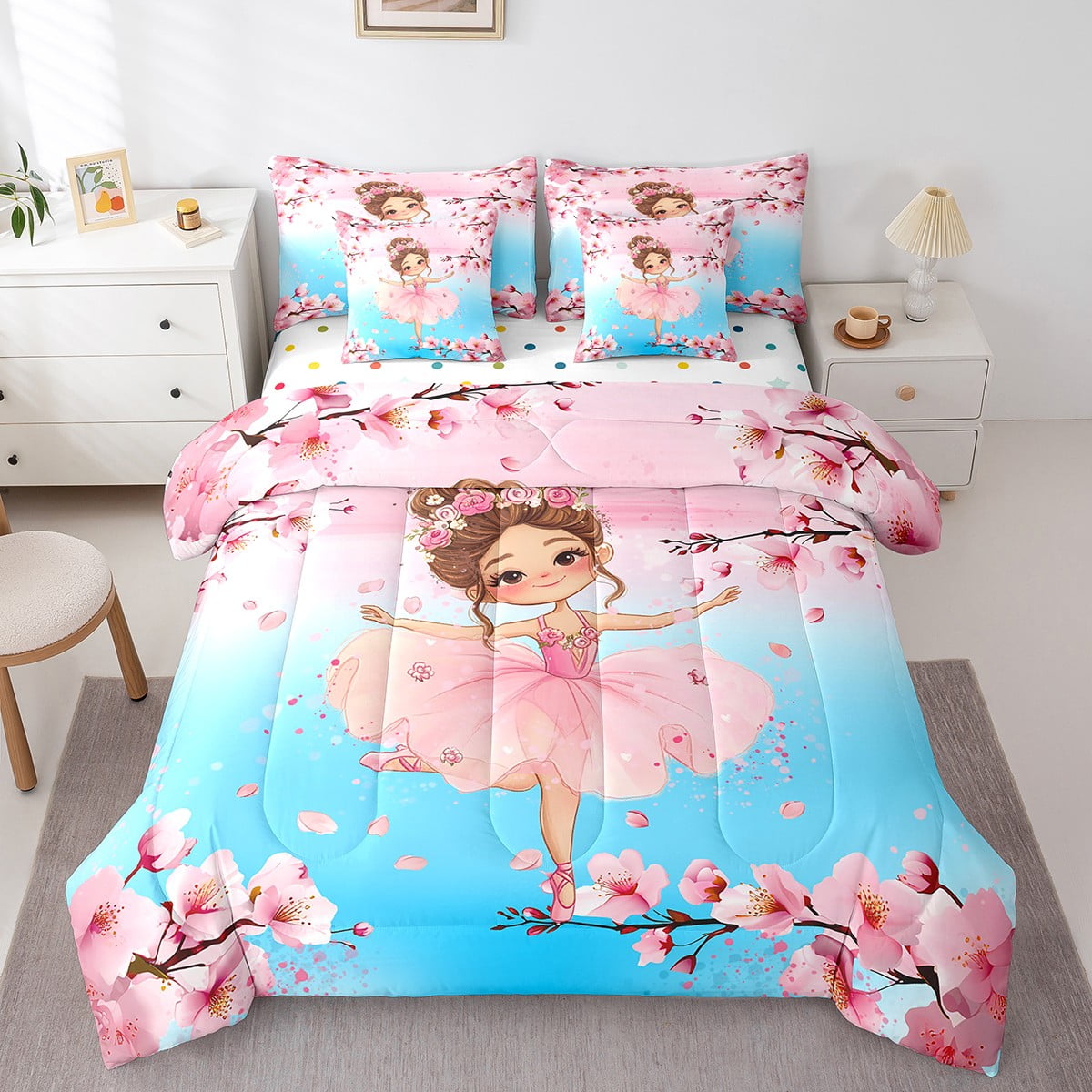 Cute Little Ballet Princess Comforter Set 7 Piece Bed in a Bag Twin ...