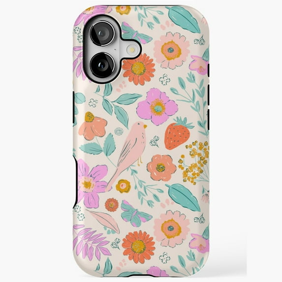 Cute Little Buds Whimsical Bird Floral Kids Pattern Art Phone Case ...