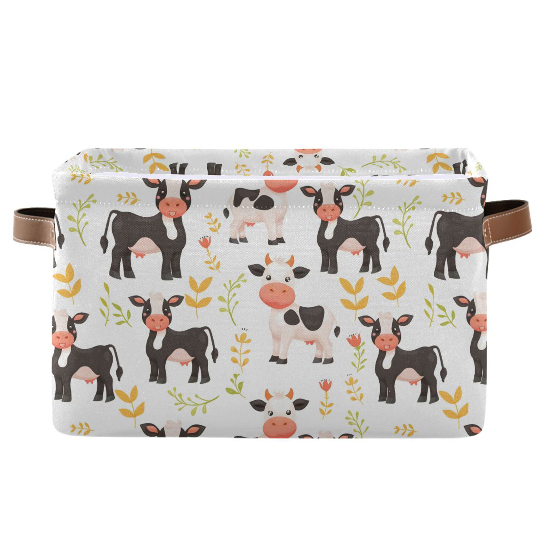 Cute Little Cow Storage Bins with Handle Fabric Organizer Basket ...