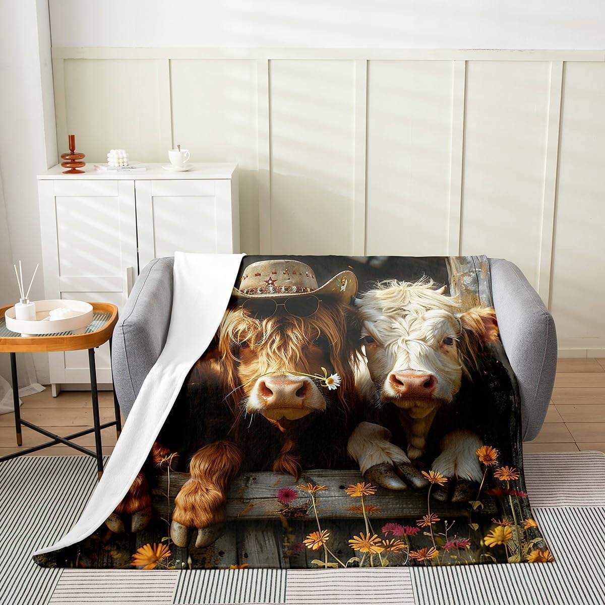 Cute Little Cow Throw Blanket 3D Brown Farm Animal Highland Cow Bed ...