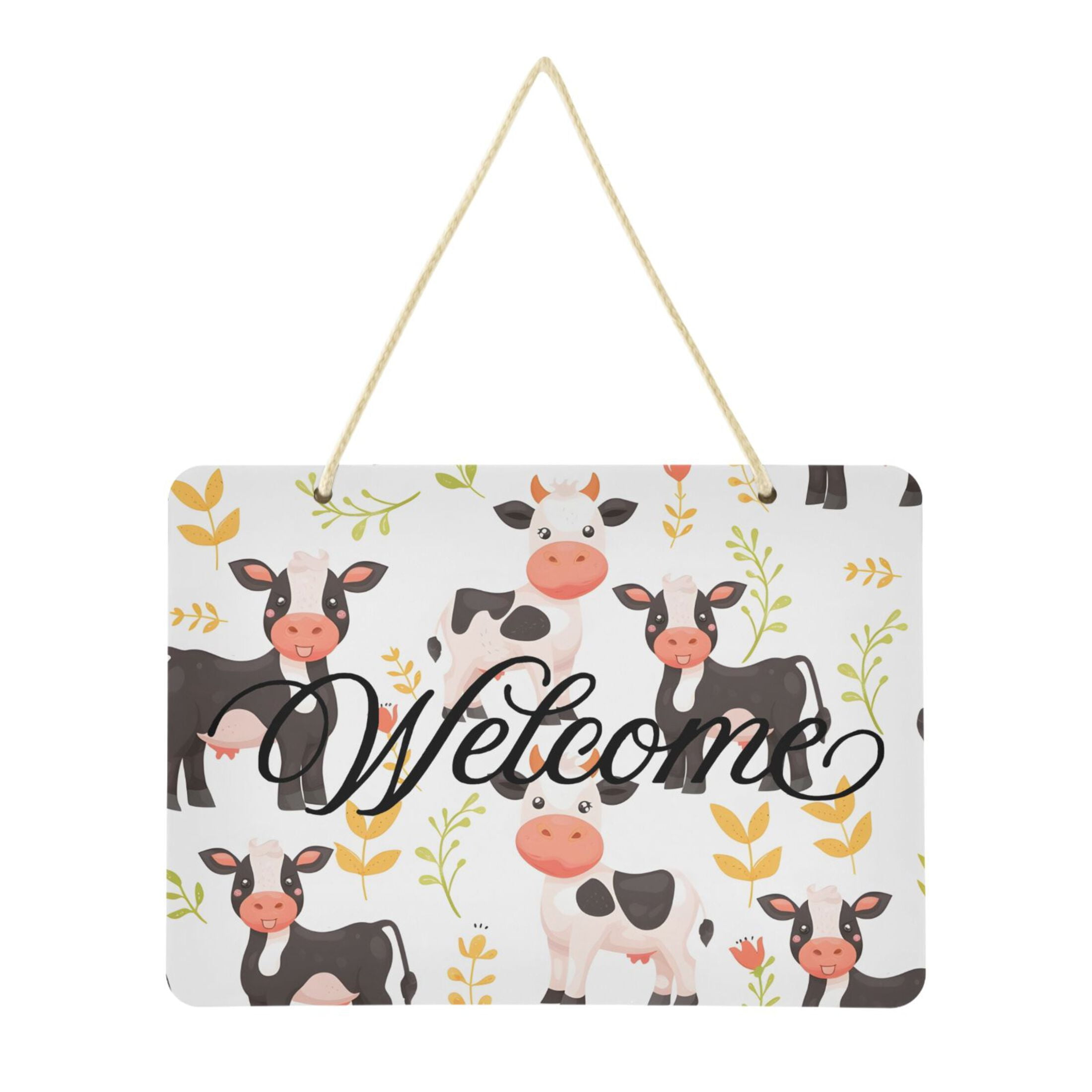 Cute Little Cow Welcome Sign Front Door PVC 14x10 inch Hanger Hello ...