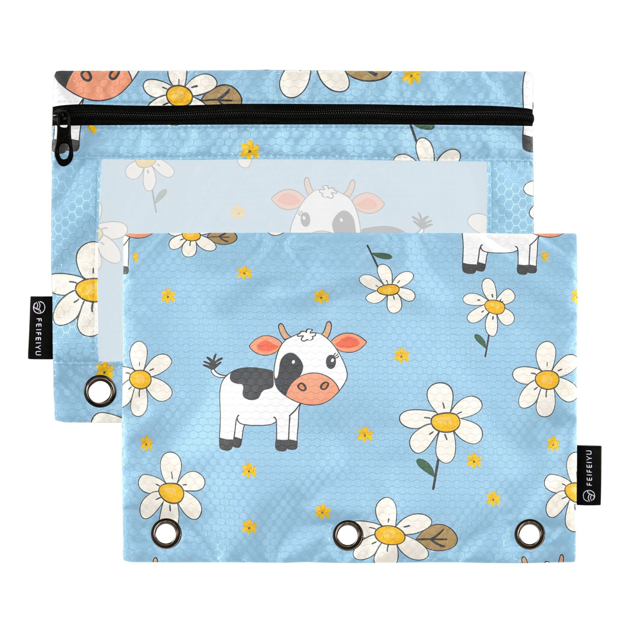 Cute Little Cow and Daisy 2 Pack Pencil Pouch for 3 Ring Binder Smooth ...